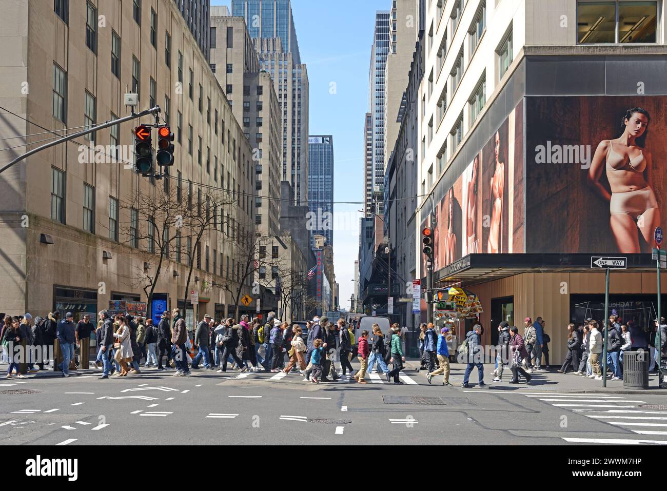 People at pedestrian crossing on Fifth Avenue, Manhattan, New York City ...