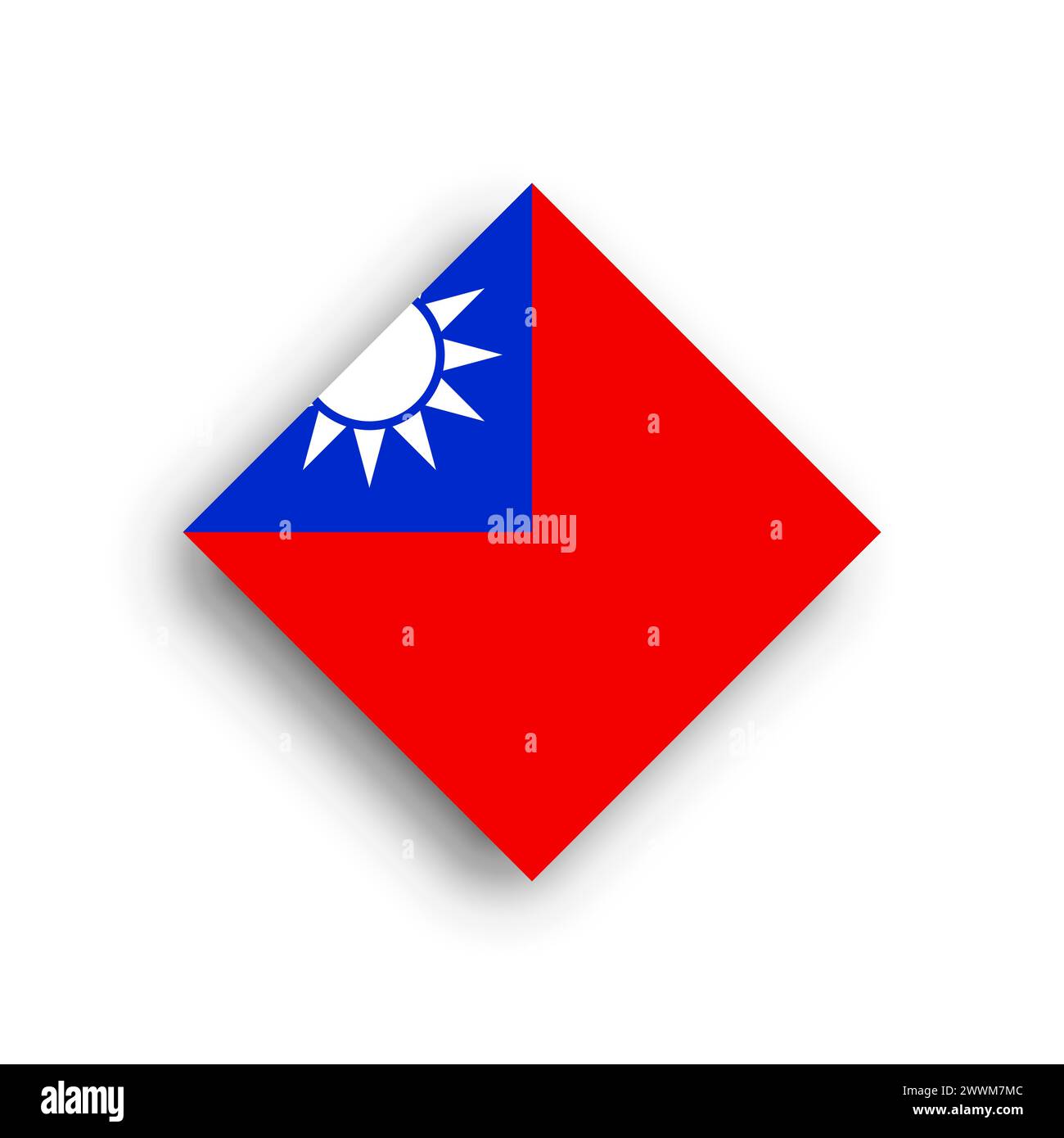 Taiwan flag - rhombus shape icon with dropped shadow isolated on white ...