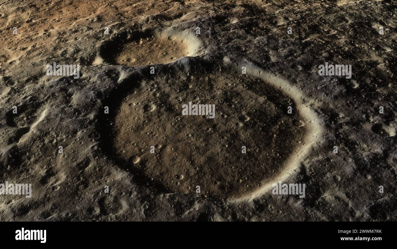 Detailed landscape cratered surface of celestial body, dramatic ...