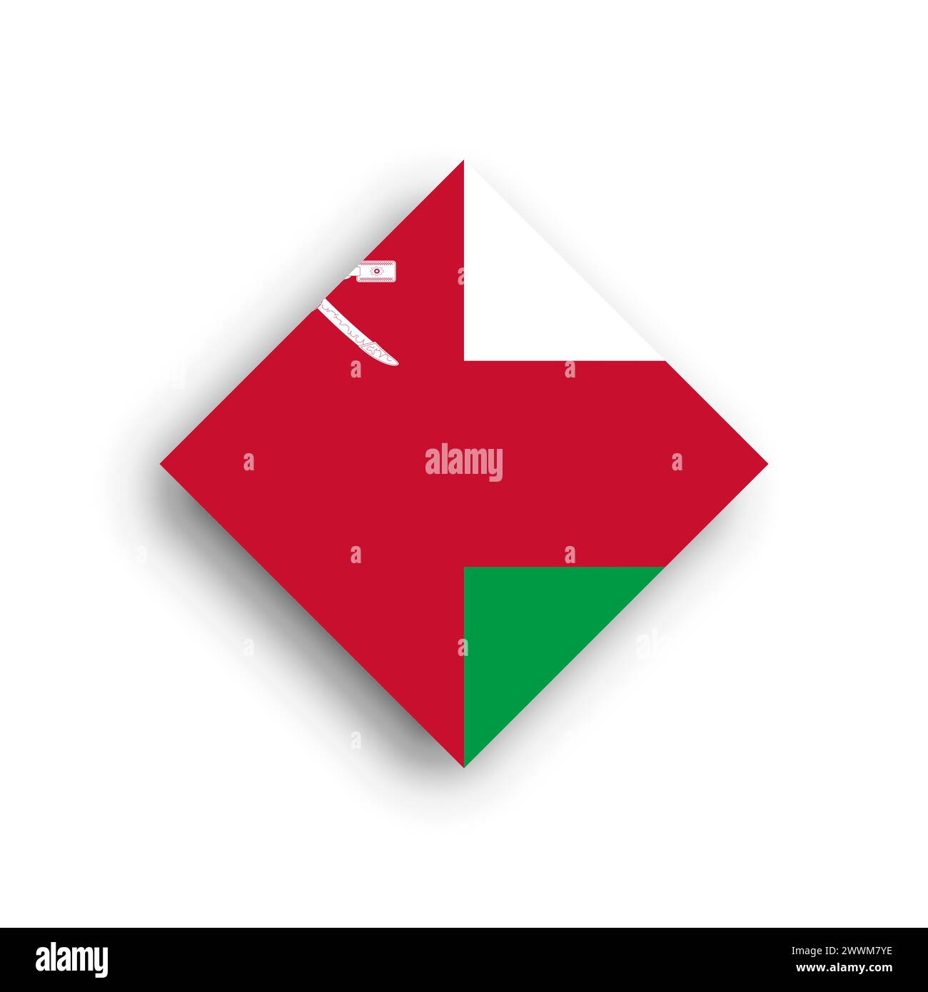 Oman flag - rhombus shape icon with dropped shadow isolated on white ...