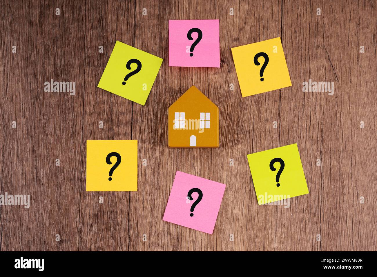 House model with question marks Stock Photo - Alamy