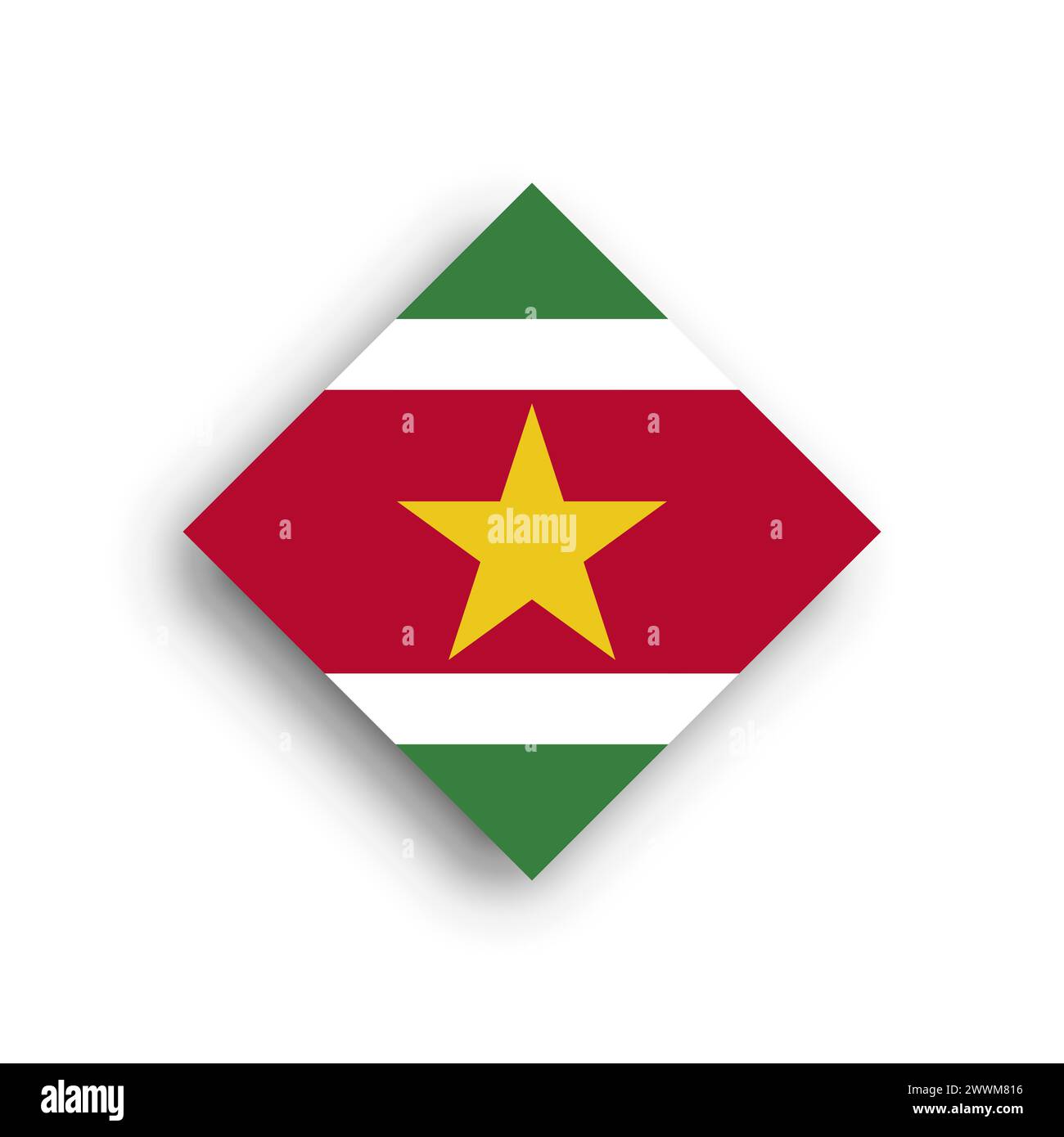 Suriname flag - rhombus shape icon with dropped shadow isolated on ...
