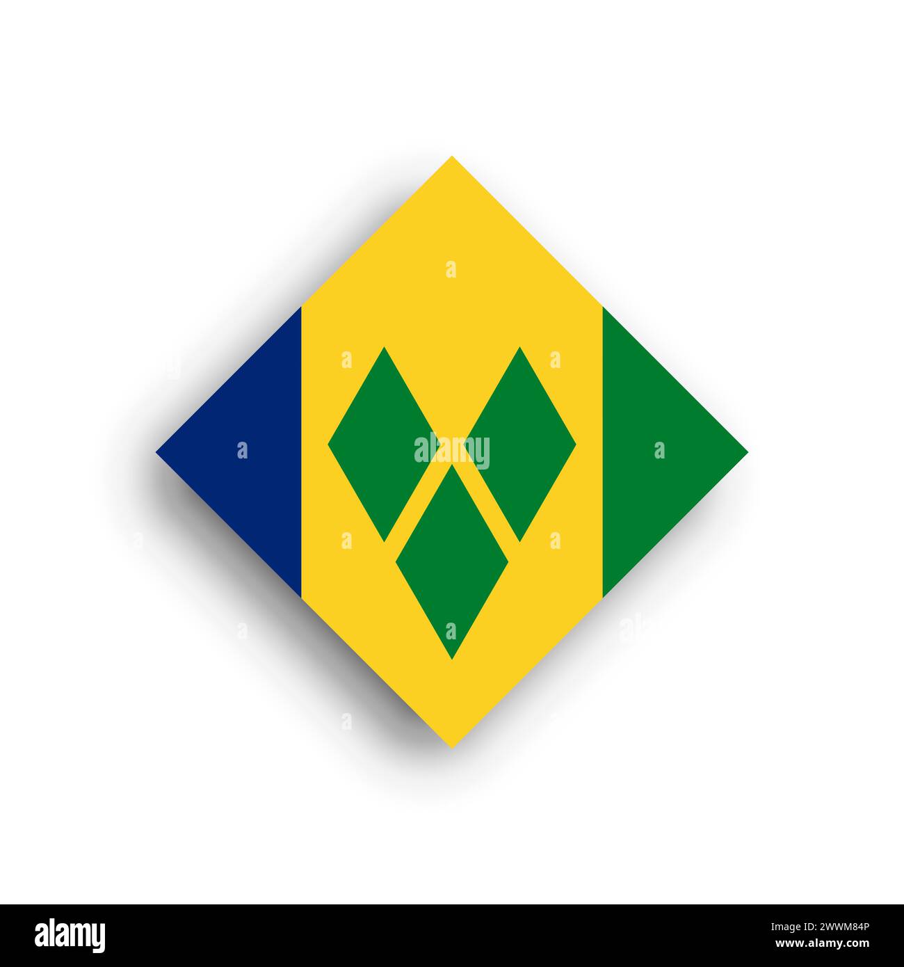 Saint Vincent and the Grenadines flag - rhombus shape icon with dropped ...