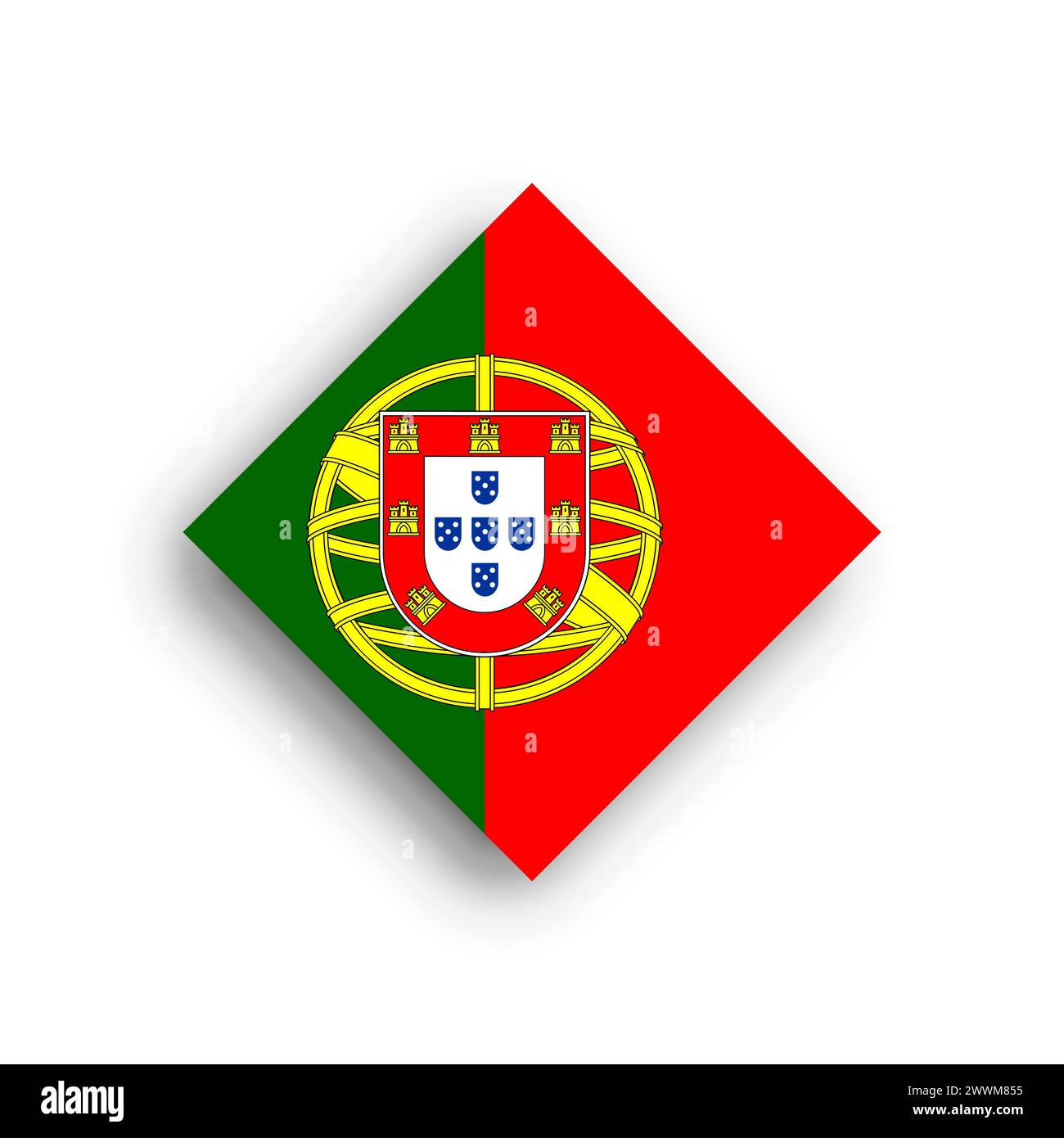 Portugal flag - rhombus shape icon with dropped shadow isolated on ...