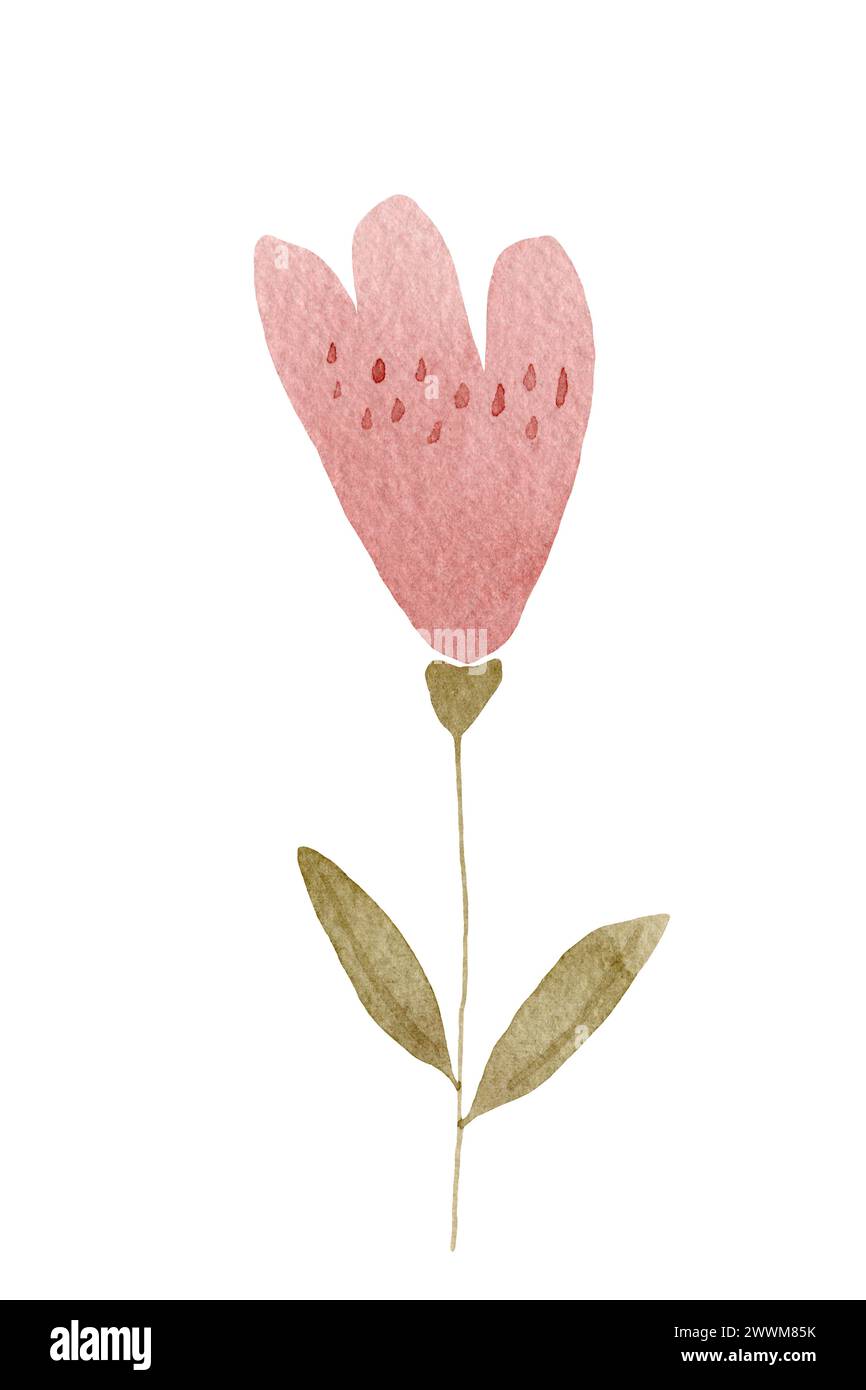 Simple abstract hand drawn red flower. Spring botanical flat watercolor ...