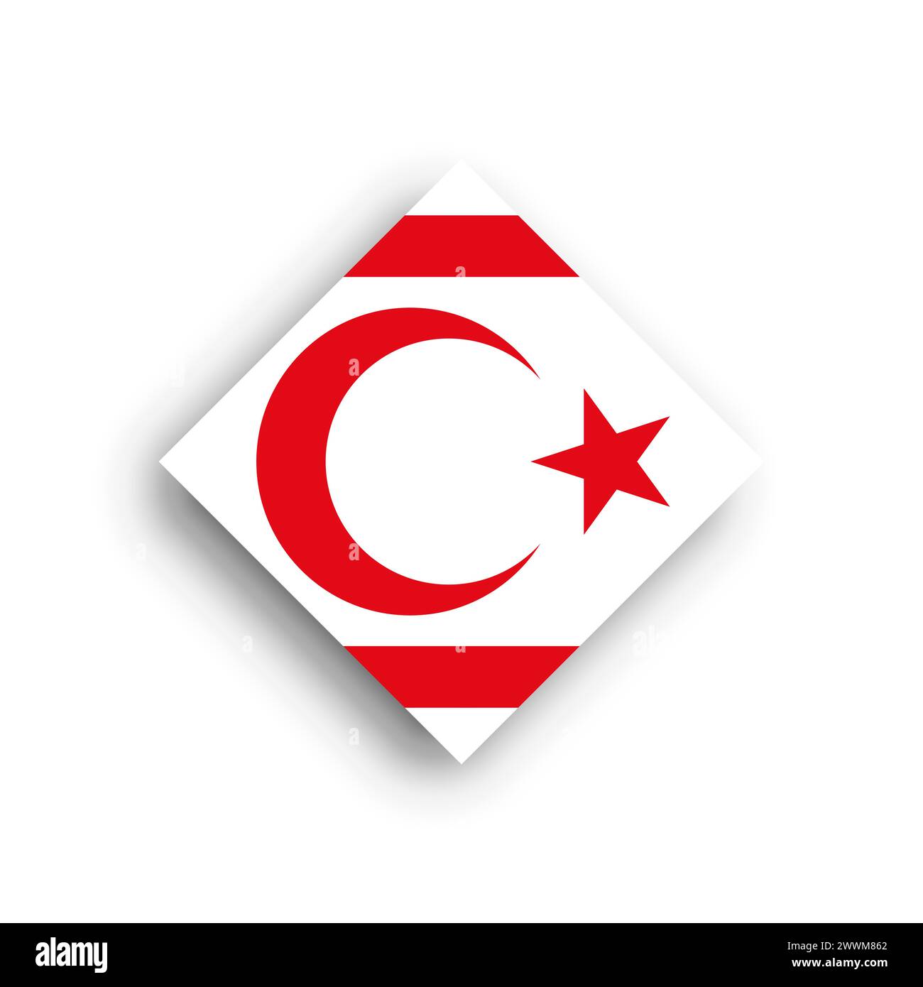 Northern Cyprus flag - rhombus shape icon with dropped shadow isolated ...