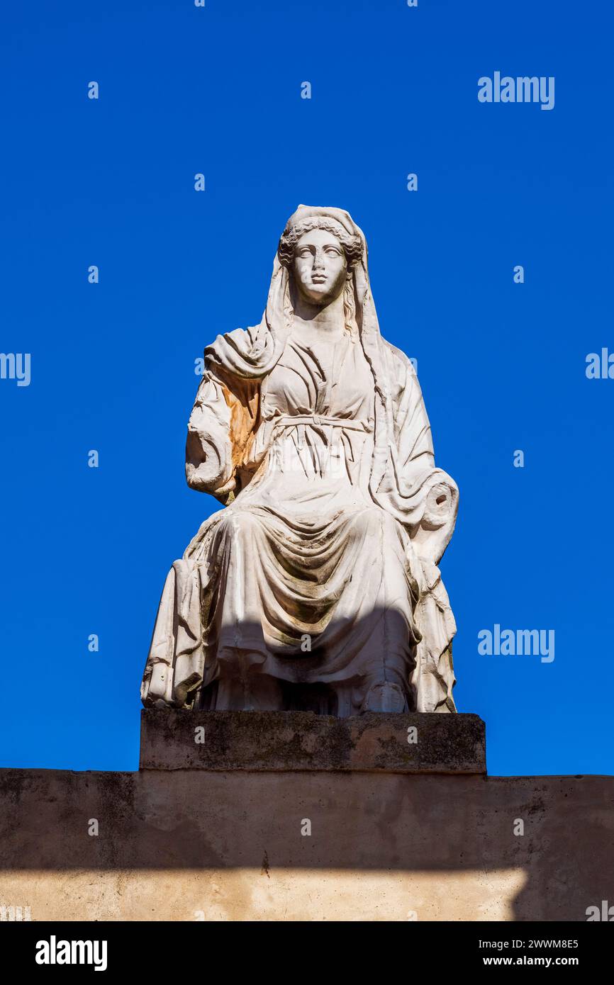 Statue of seated goddess Ceres, Roman Theatre, Merida, Extremadura ...