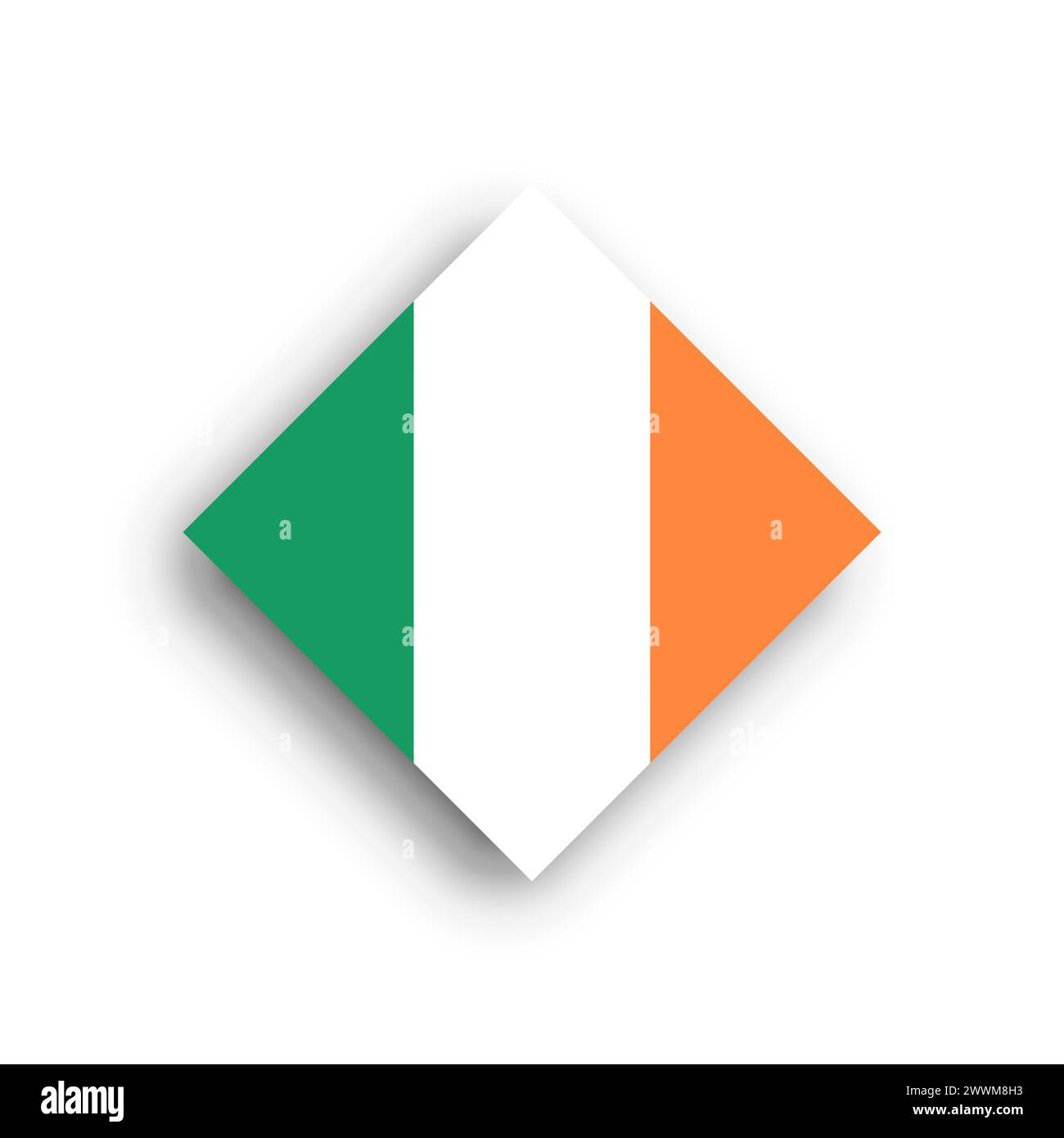 Ireland flag - rhombus shape icon with dropped shadow isolated on white ...