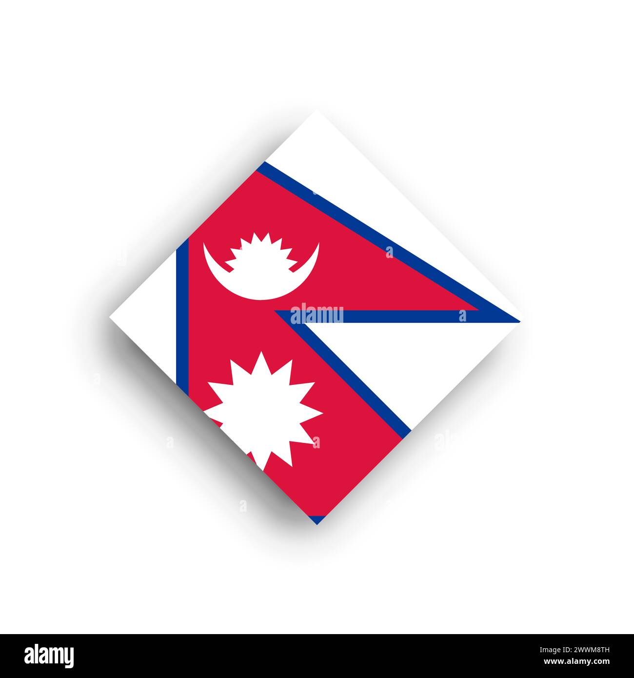 Nepal flag - rhombus shape icon with dropped shadow isolated on white ...