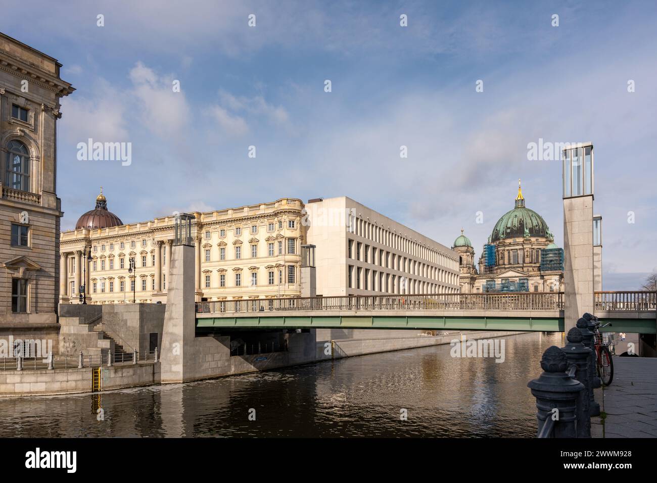The river flows along the ancient houses of the European city of Berlin ...