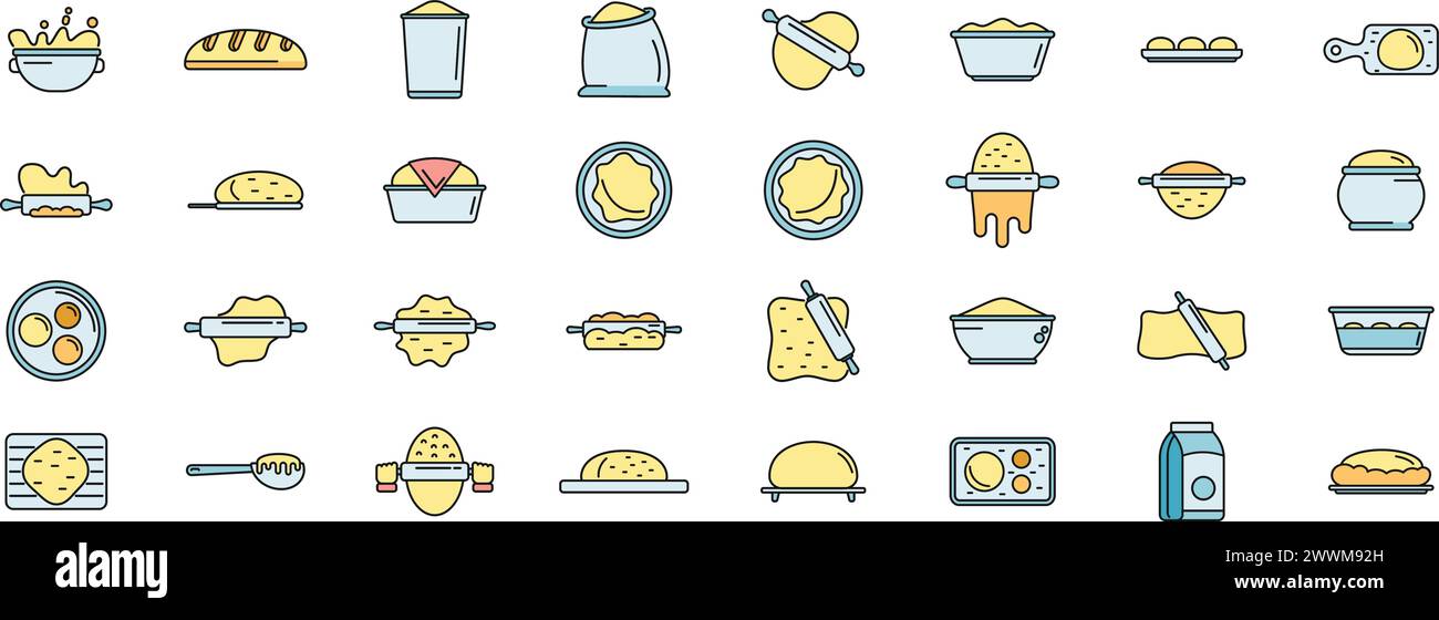 Dough icons set outline vector. Pizza bake. Bakery cooking thin line color flat isolated Stock ...