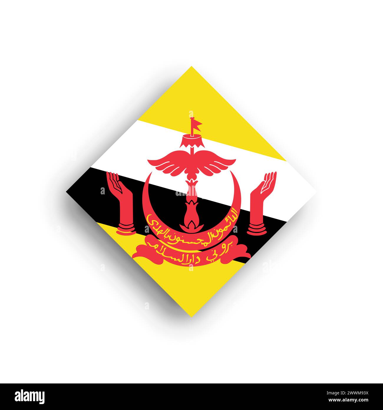 Brunei flag - rhombus shape icon with dropped shadow isolated on white ...
