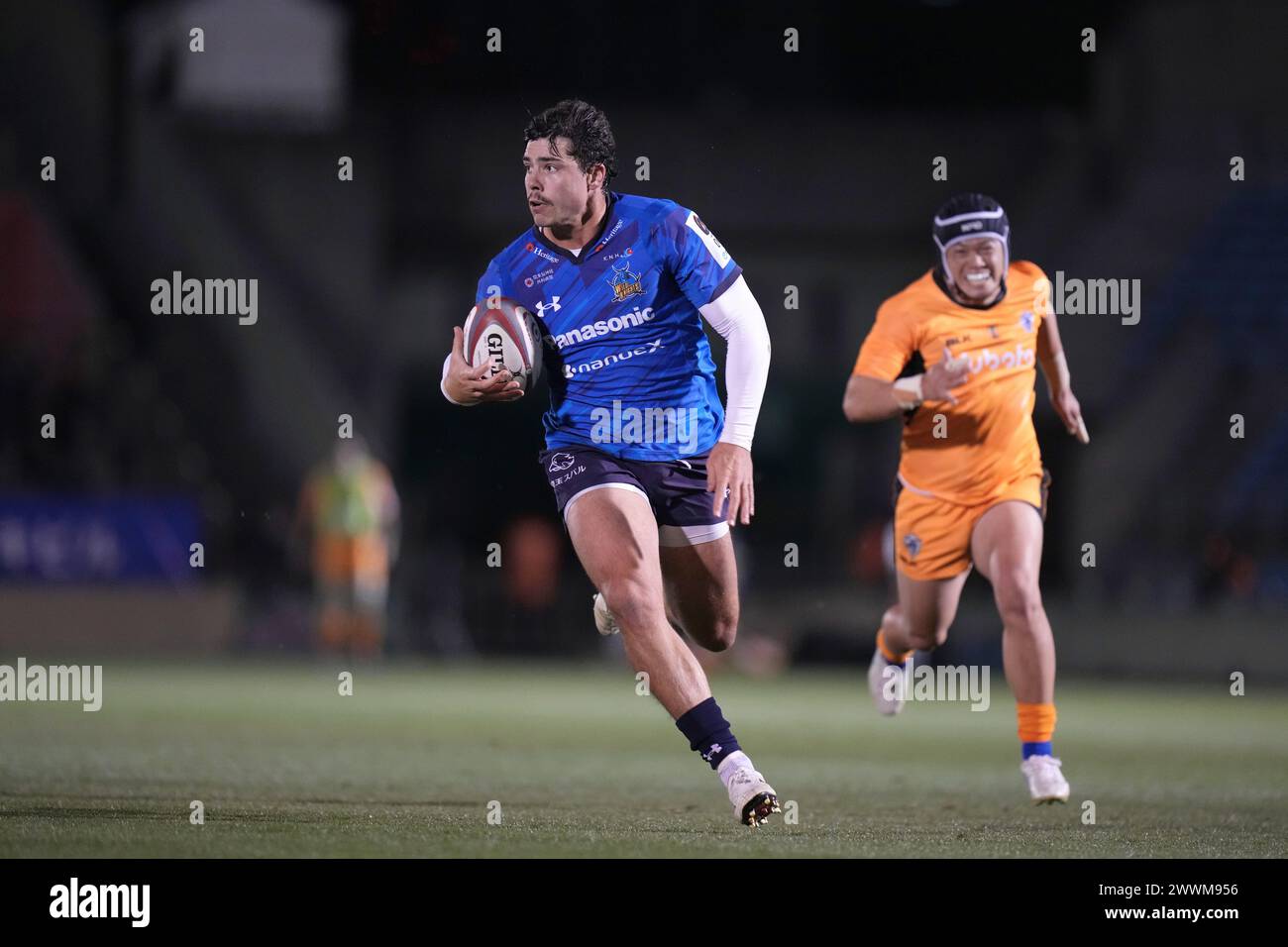 Wild Knights' Dylan Riley runs for scoring a try during the 2023-24 ...