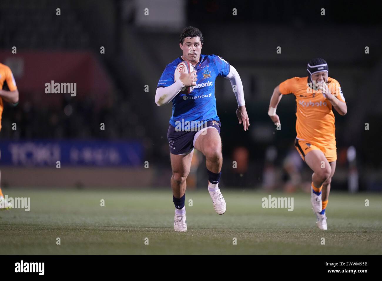 Wild Knights' Dylan Riley runs for scoring a try during the 2023-24 ...