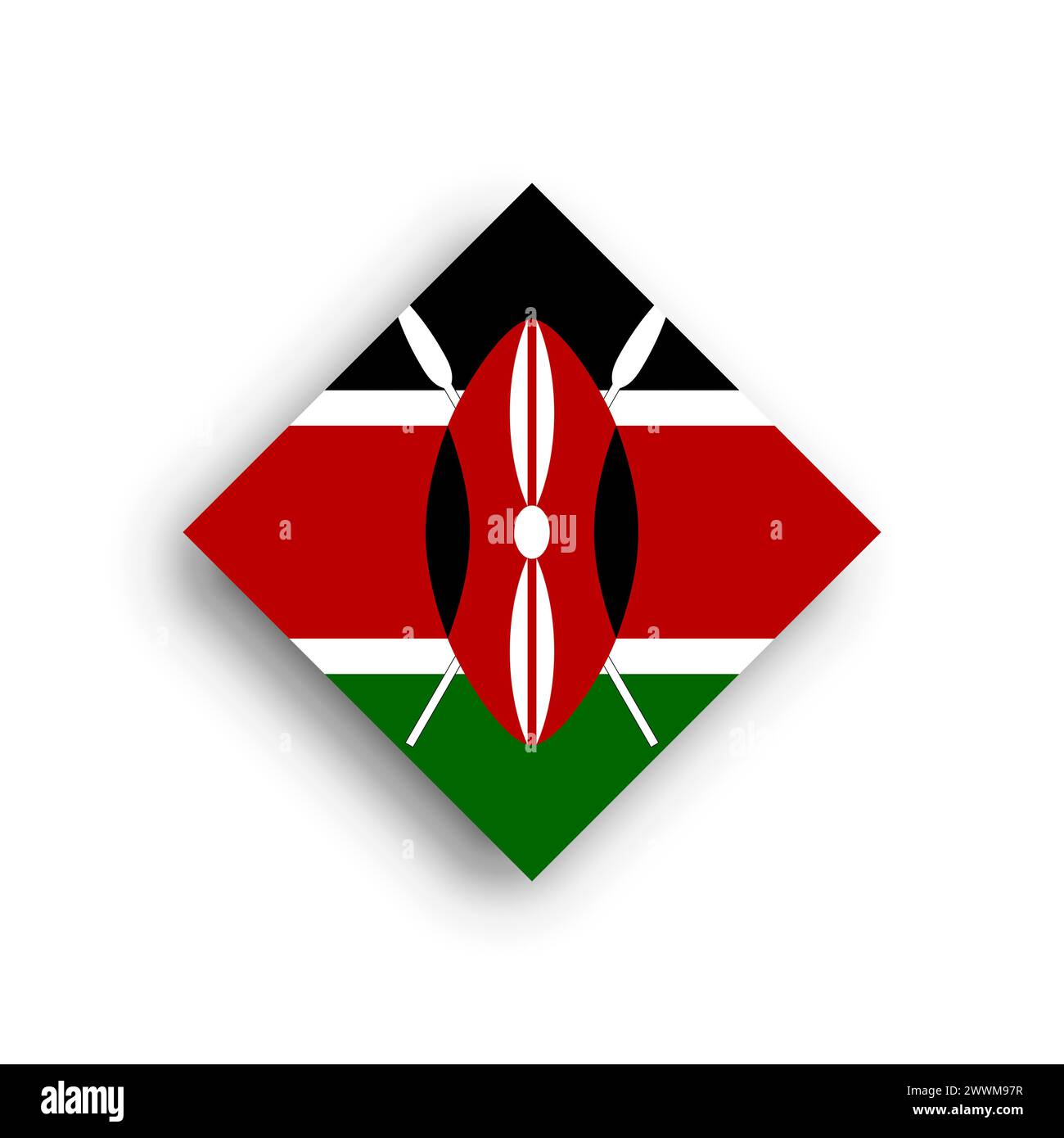 Kenya flag - rhombus shape icon with dropped shadow isolated on white ...