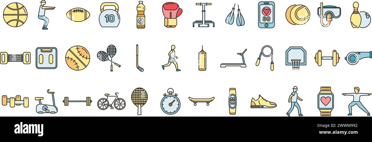 Physical activity icons set outline vector. Yoga person. Gym trainer ...