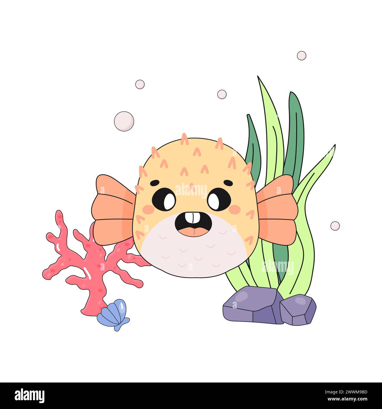 cute fugu fish, t shirt print, kids poster, on white background ...