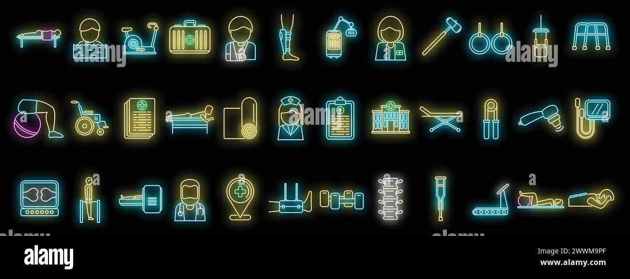Physical therapist icons set outline vector. Woman disability ...