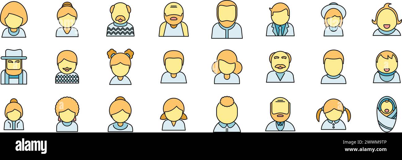 Generation icons set outline vector. Family people. Adult age thin line ...