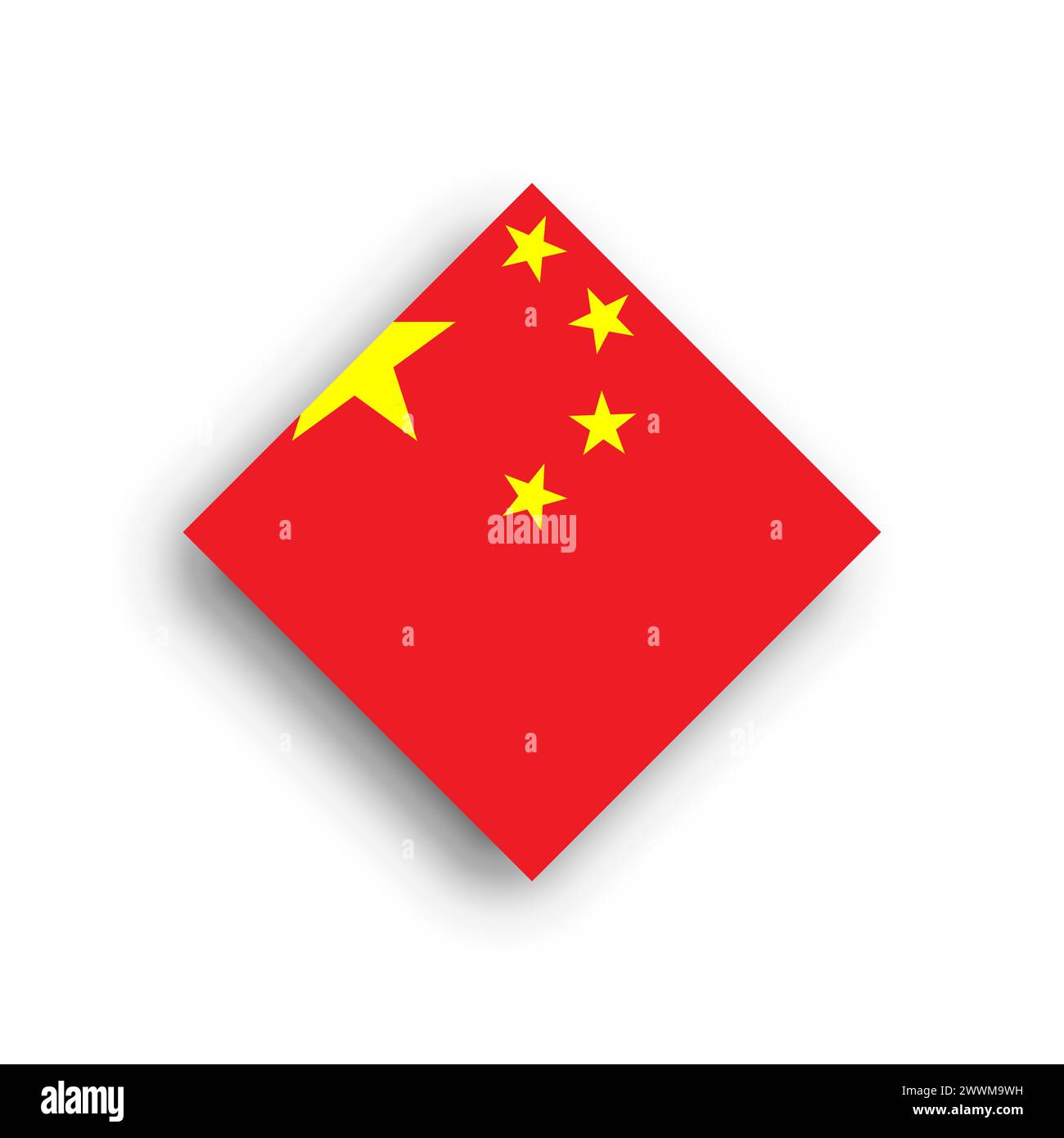 China flag - rhombus shape icon with dropped shadow isolated on white ...