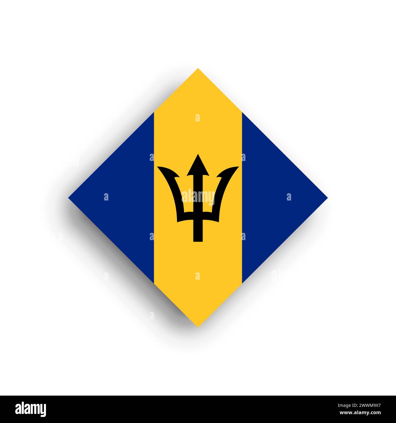 Barbados flag - rhombus shape icon with dropped shadow isolated on ...