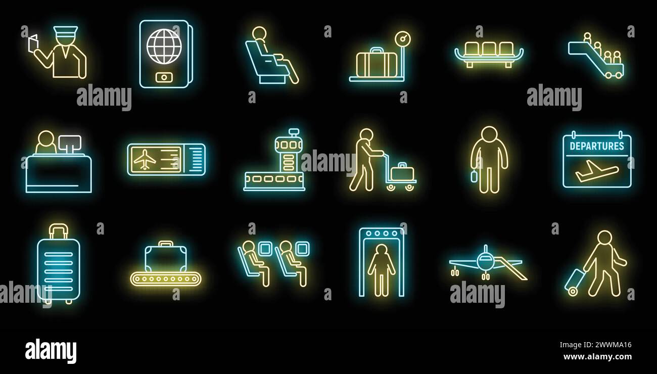 Airline passengers icons set outline vector. People case. Fly plane ...