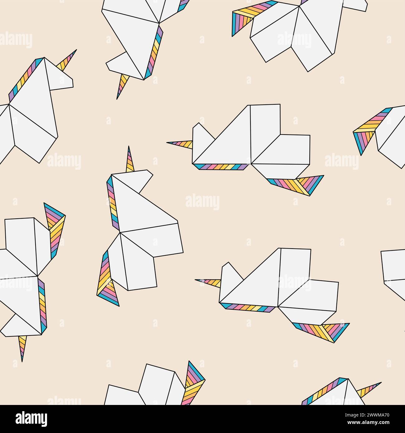 Geometric polygonal paper origami unicorn seamless pattern. Magic ...