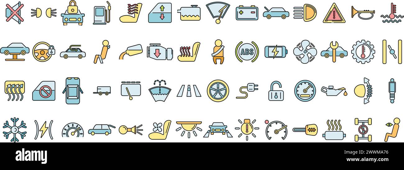 Car dashboard icons set outline vector. Car automobile. Auto transport ...