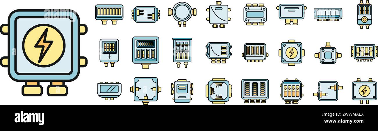 Junction box icons set outline vector. Cable connect. Electric plug ...