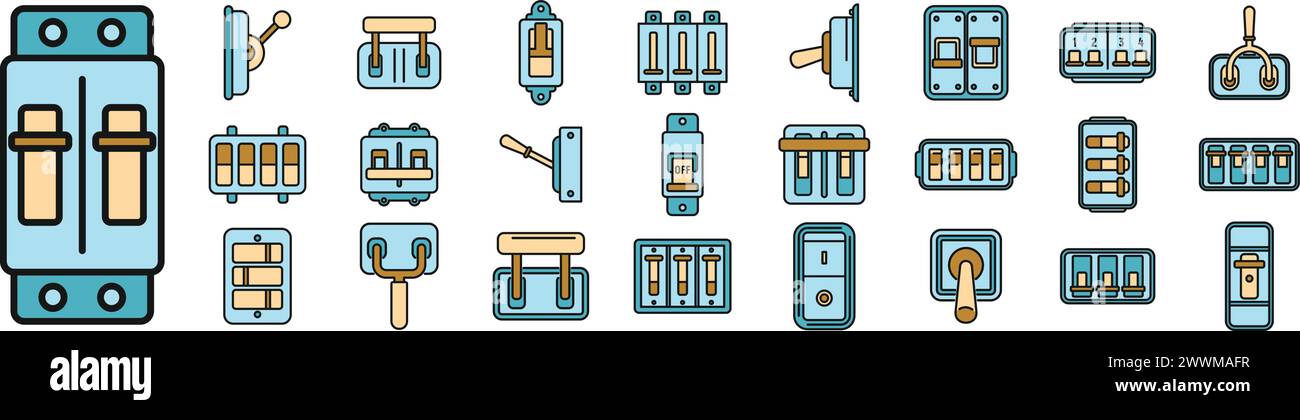 Breaker switch icons set outline vector. Cable chopper. Circuit switch ...