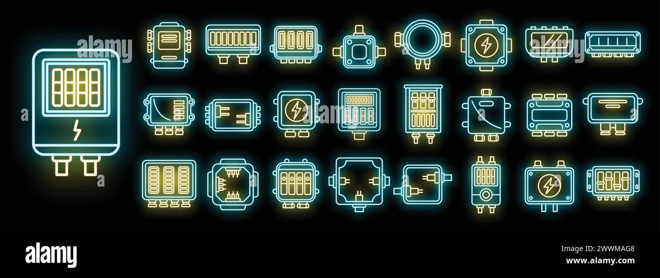 Junction box icons set outline vector. Cable connect. Electric plug ...