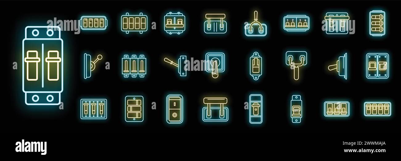Breaker switch icons set outline vector. Cable chopper. Circuit switch ...