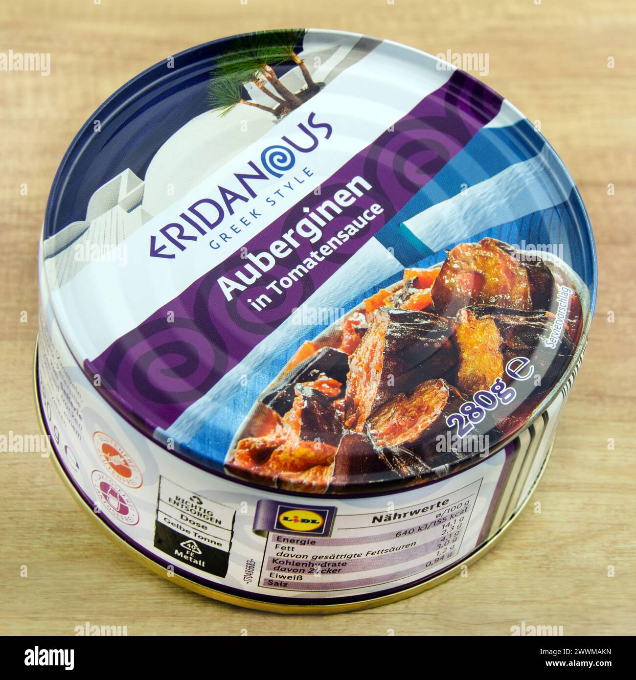 Hamburg, Germany - March 13 2024: Auberginen in Tomatensauce Dose ...