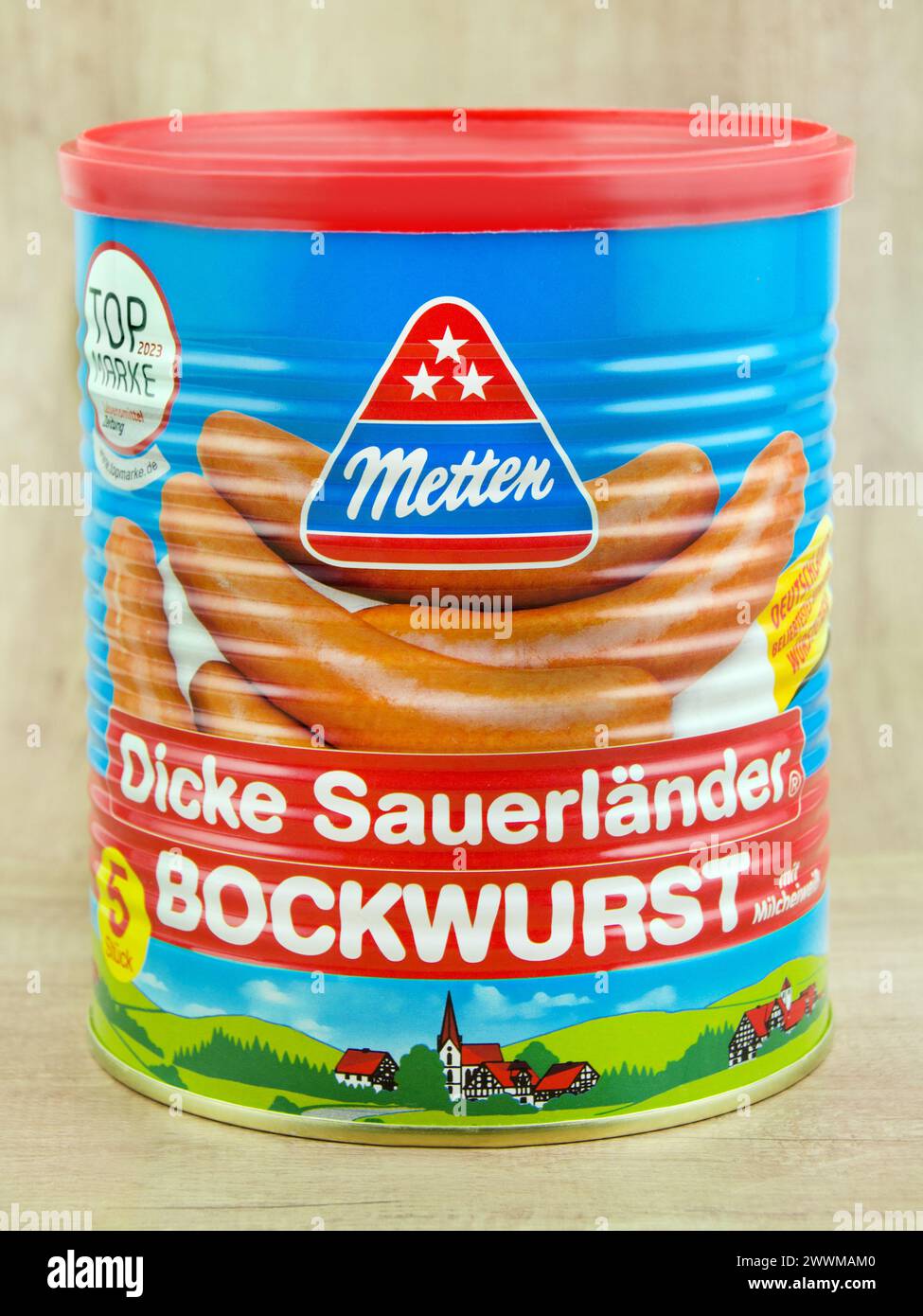 Hamburg, Germany - March 13 2024: 5 German Metten Bockwurst Dicke ...