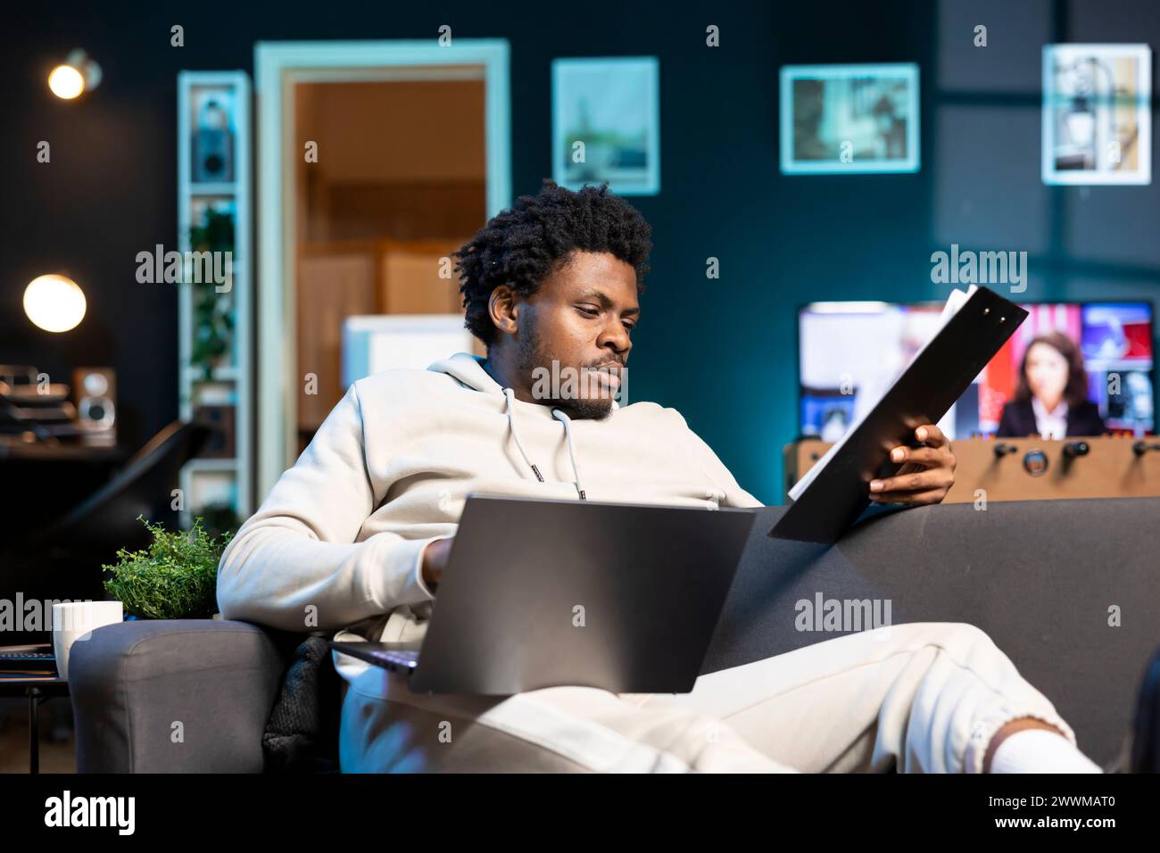 Remote employee concentrating on finishing up important job tasks ...