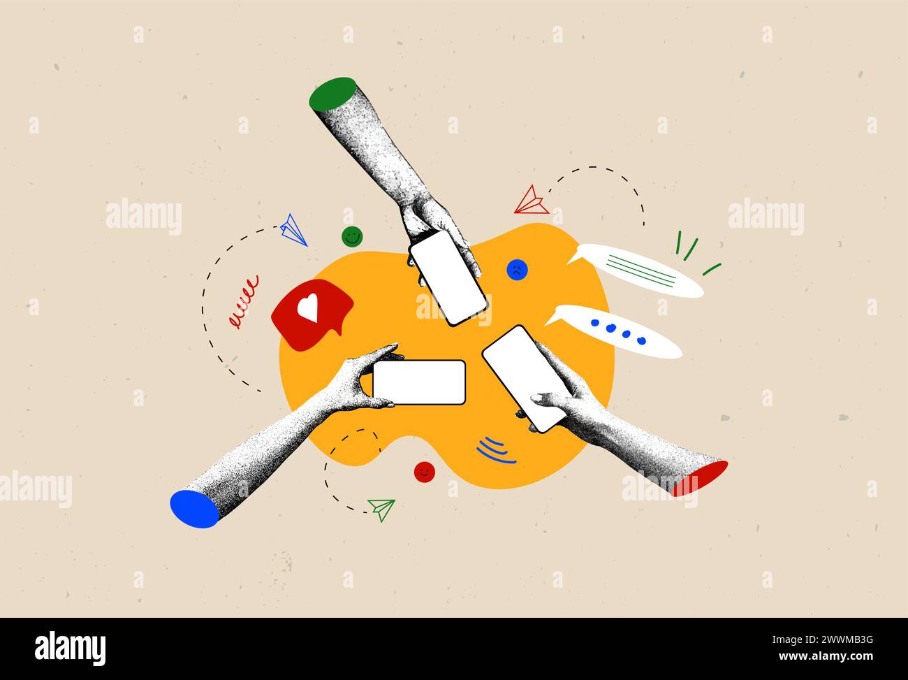 Contemporary art collage. Vector illustration. Hands in drawn art style ...