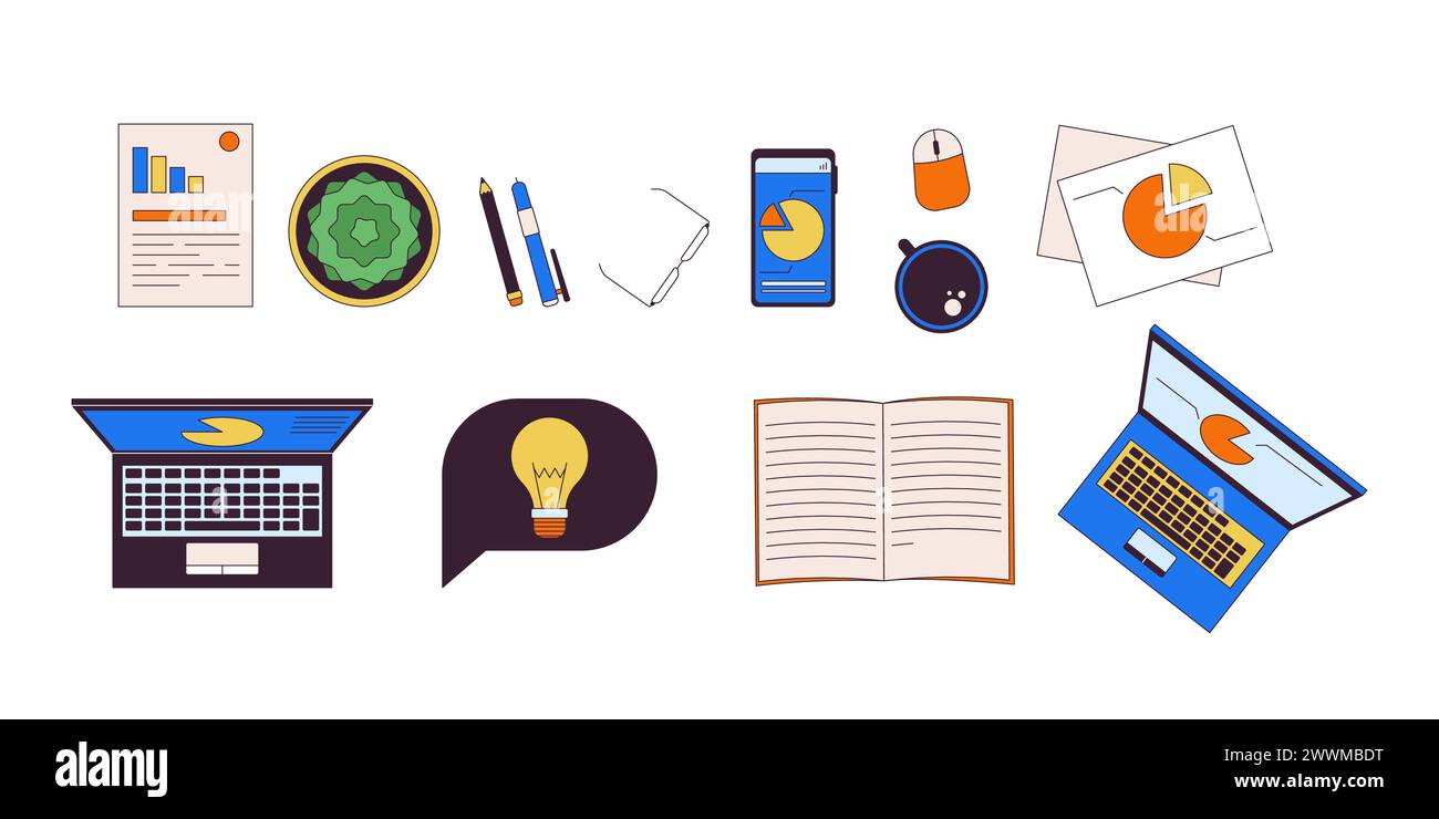 Business office essentials 2D linear cartoon objects set Stock Vector Image & Art - Alamy