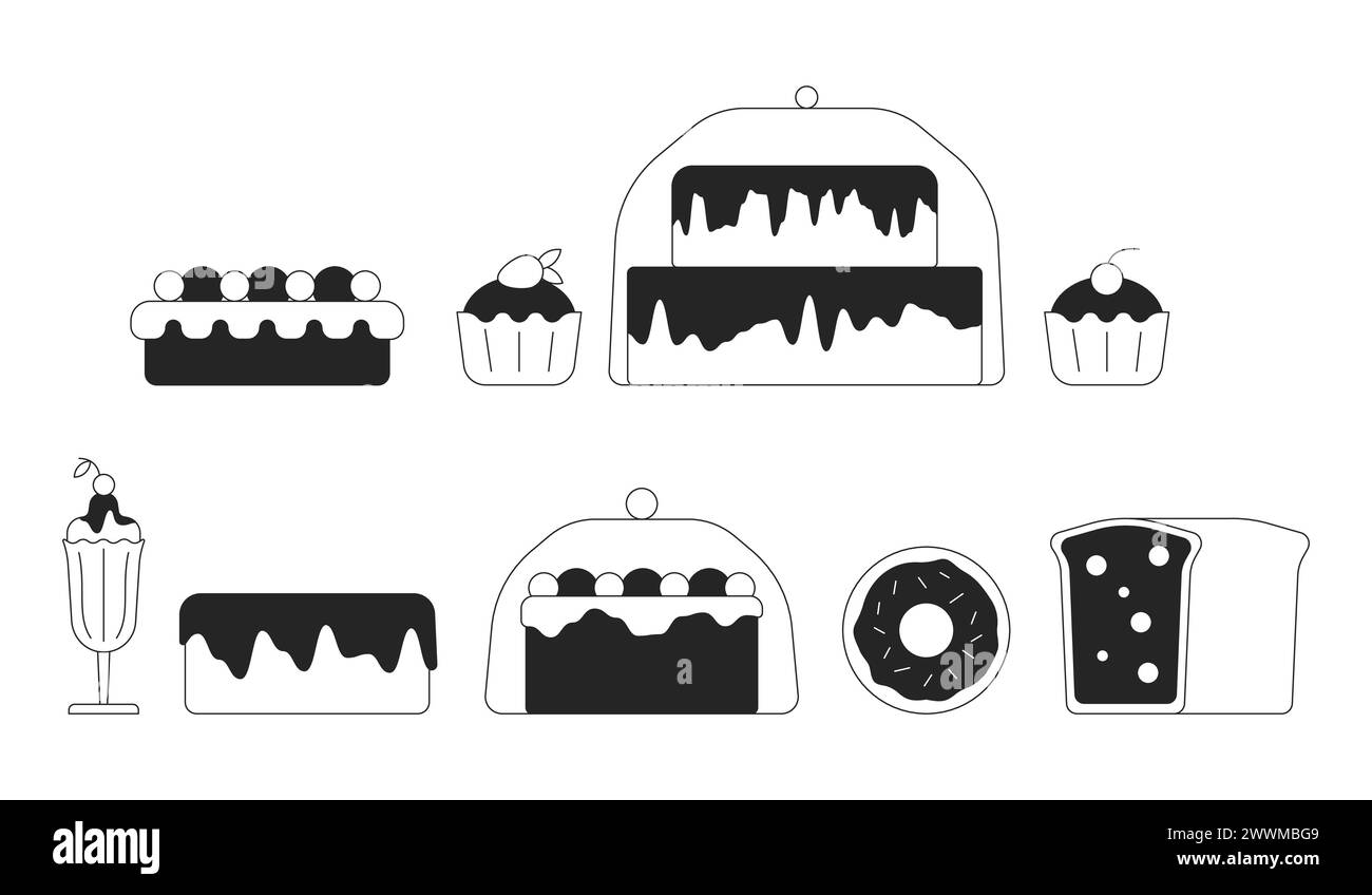 Confectionary Store Products Black And White 2d Line Cartoon Objects Set Stock Vector Image