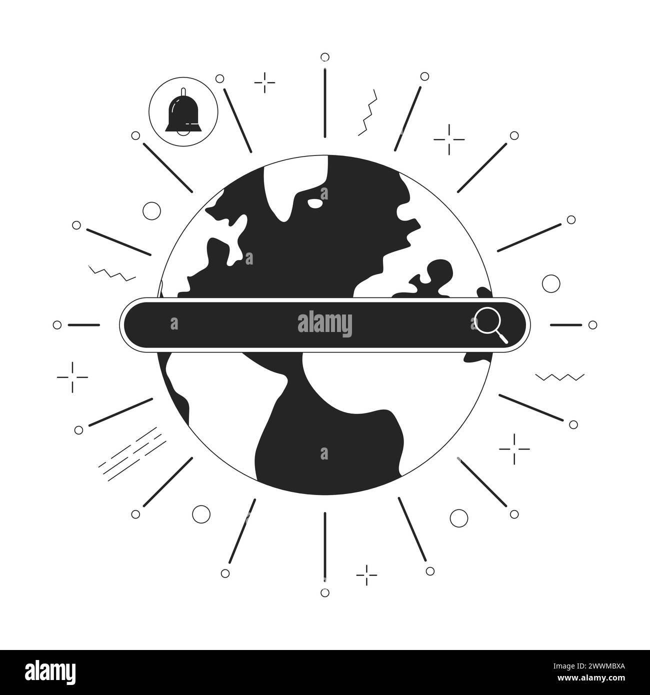 Global Web Search 2d Linear Illustration Concept Stock Vector Image
