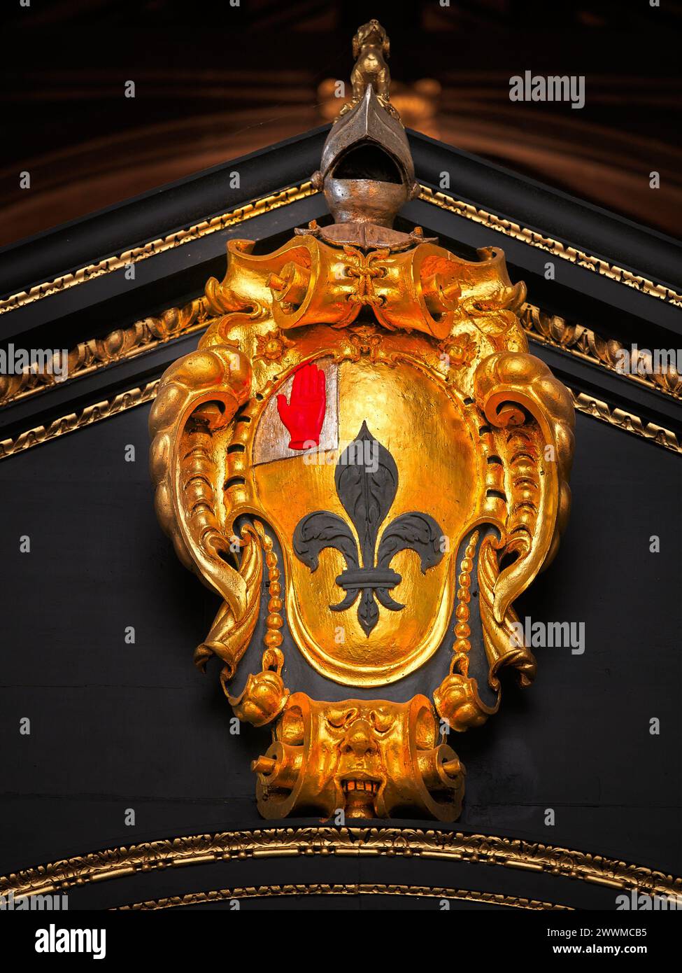 Gilded emblem in the chapel at All Souls College, University of Oxford ...