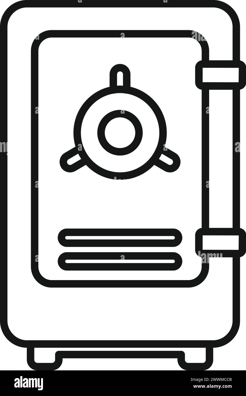 Secured money box icon outline vector. Metal insurance bank. Storage ...