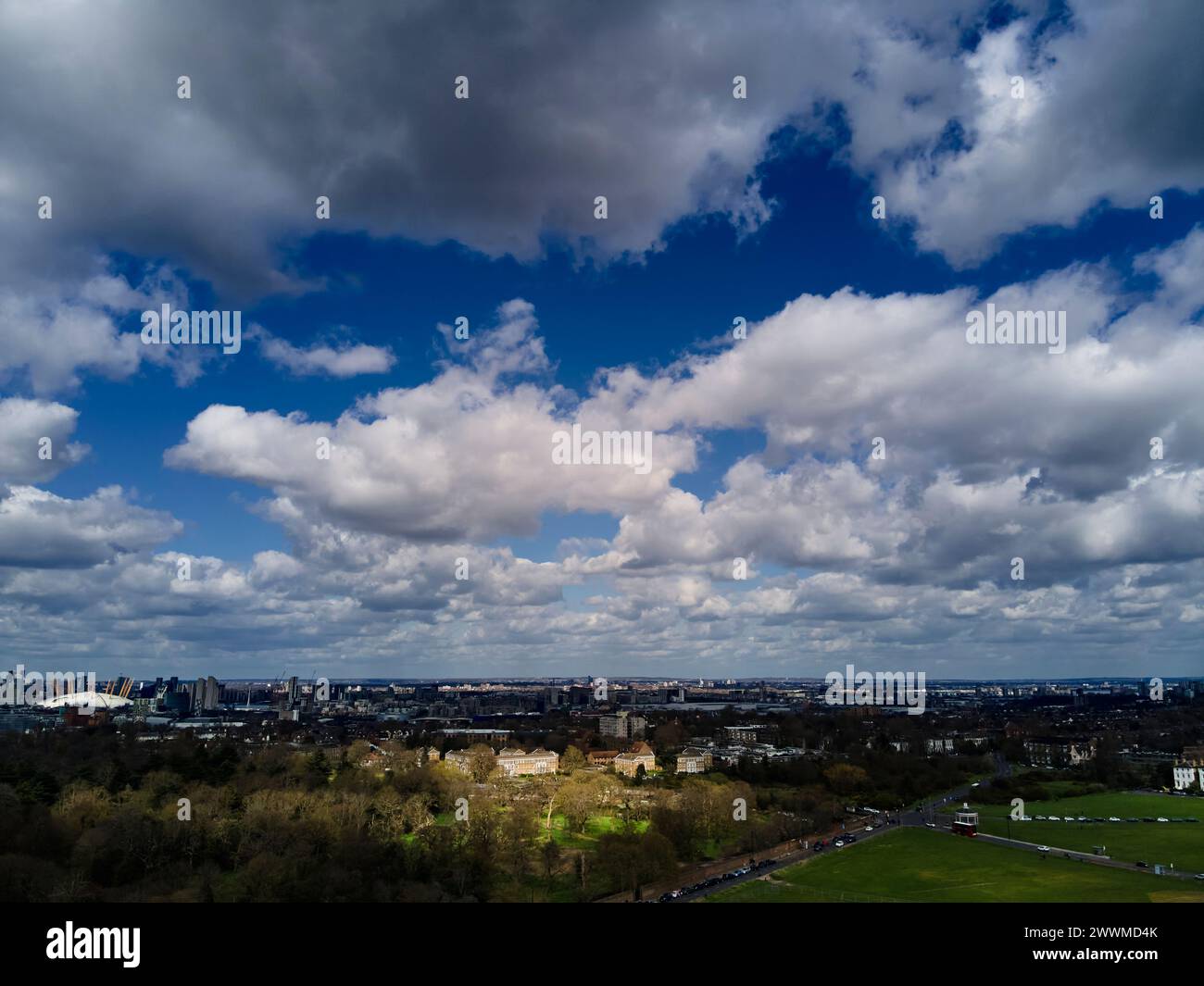 Aerial View of Vanbrugh Park from Blackheath common, Greenwich, England ...
