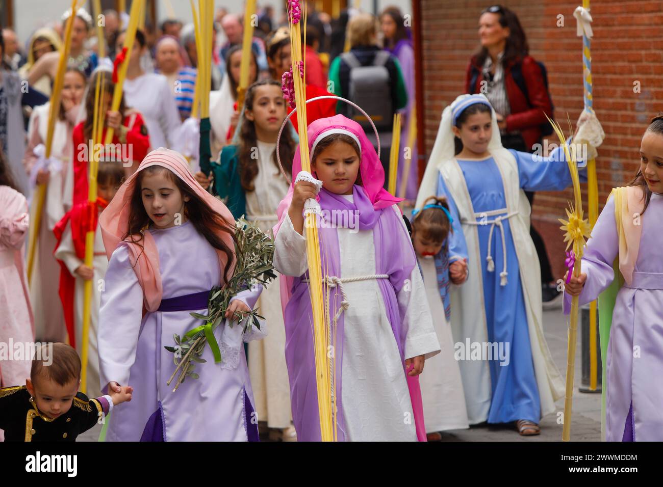 Penitents during a Holy week parade at Cabanyal quarter in Valencia ...