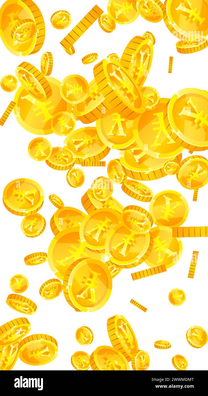 Chinese yuan coins falling. Scattered gold CNY coins. China money ...