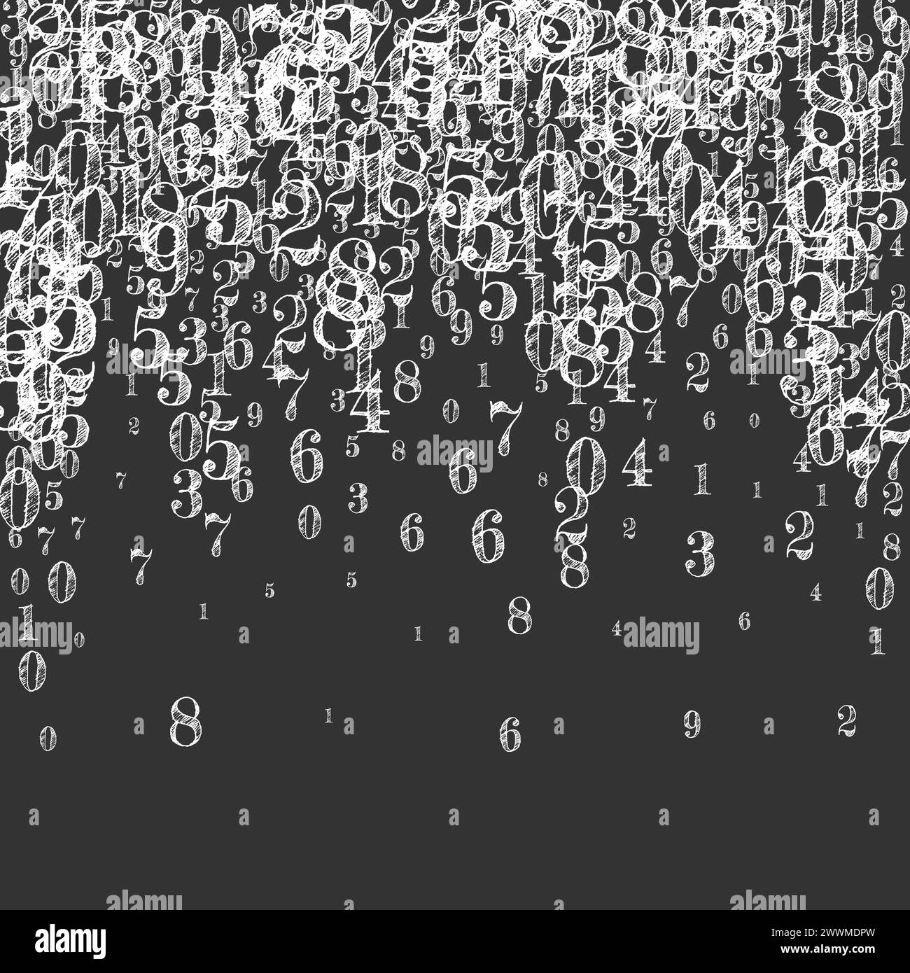 Concept of school background. White chalk numbers and digits falling ...