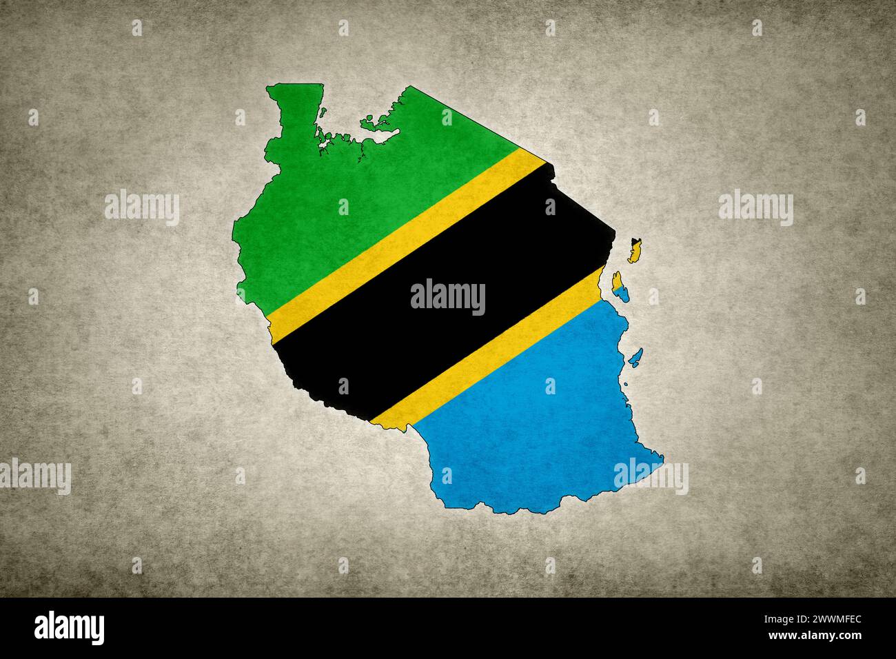 Grunge map of Tanzania with its flag printed within its border on an ...