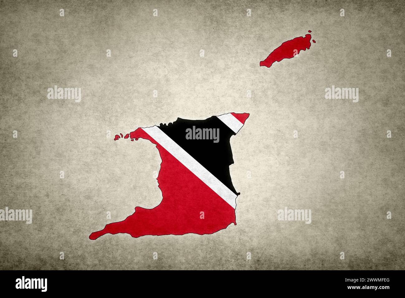 Grunge map of Trinidad and Tobago with its flag printed within its ...
