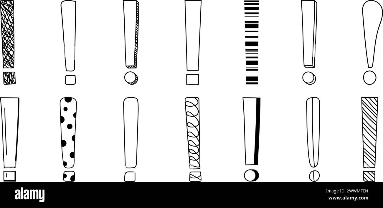 Doodle exclamation mark hand drawn sketch vector illustration set ...