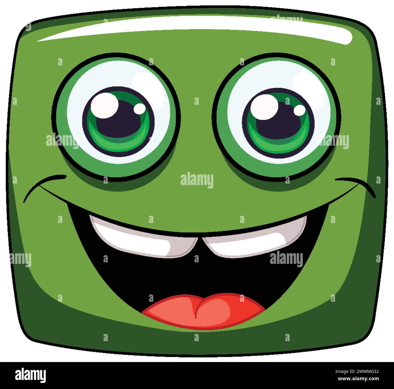 Vector illustration of a cheerful green square face Stock Vector Image ...