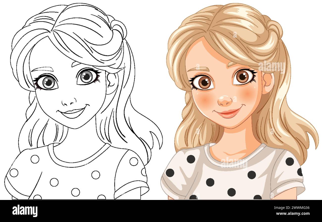 Illustration of a girl, black and white to color Stock Vector Image ...